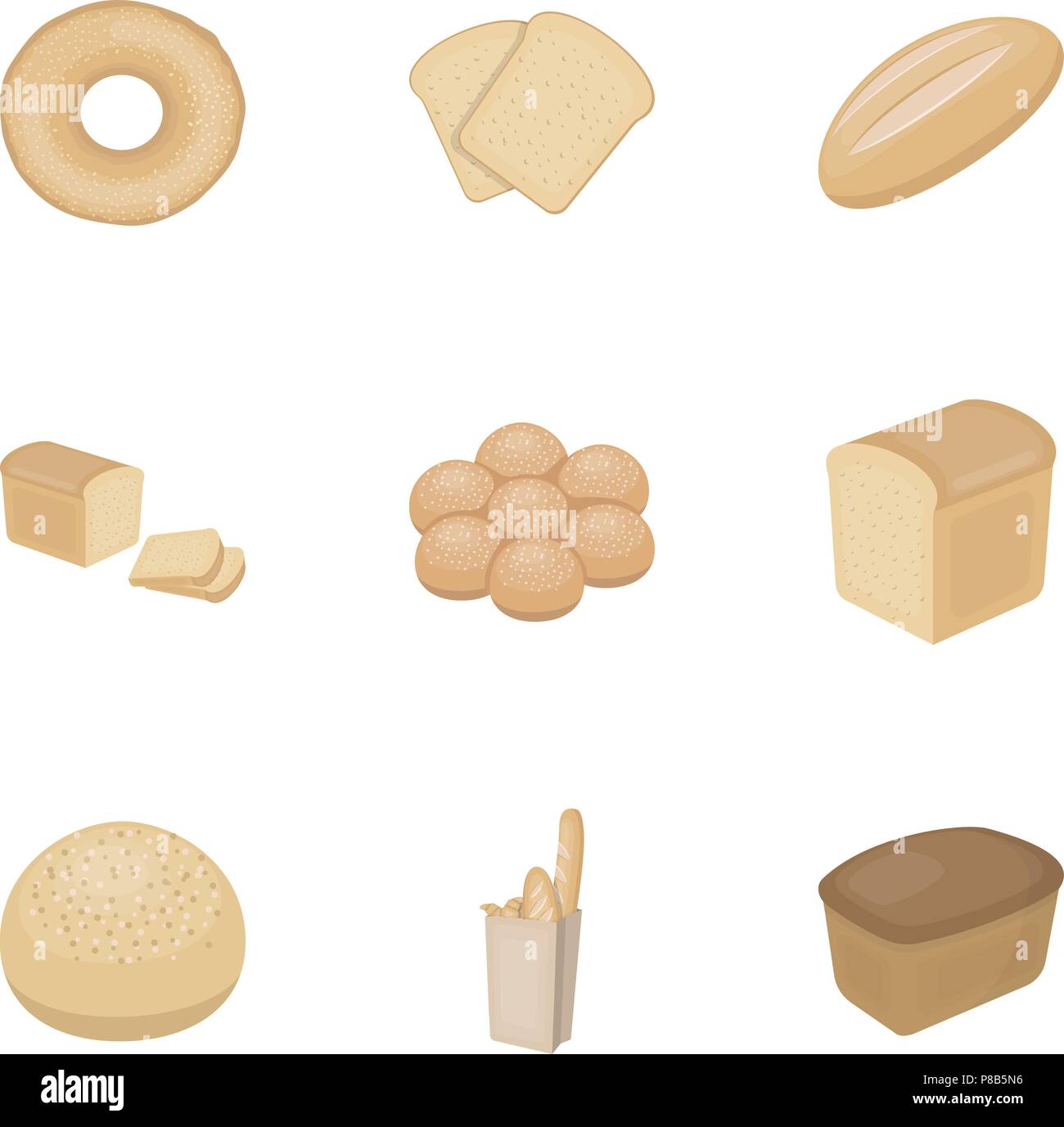 Bread set icons in cartoon style. Big collection of bread vector symbol ...