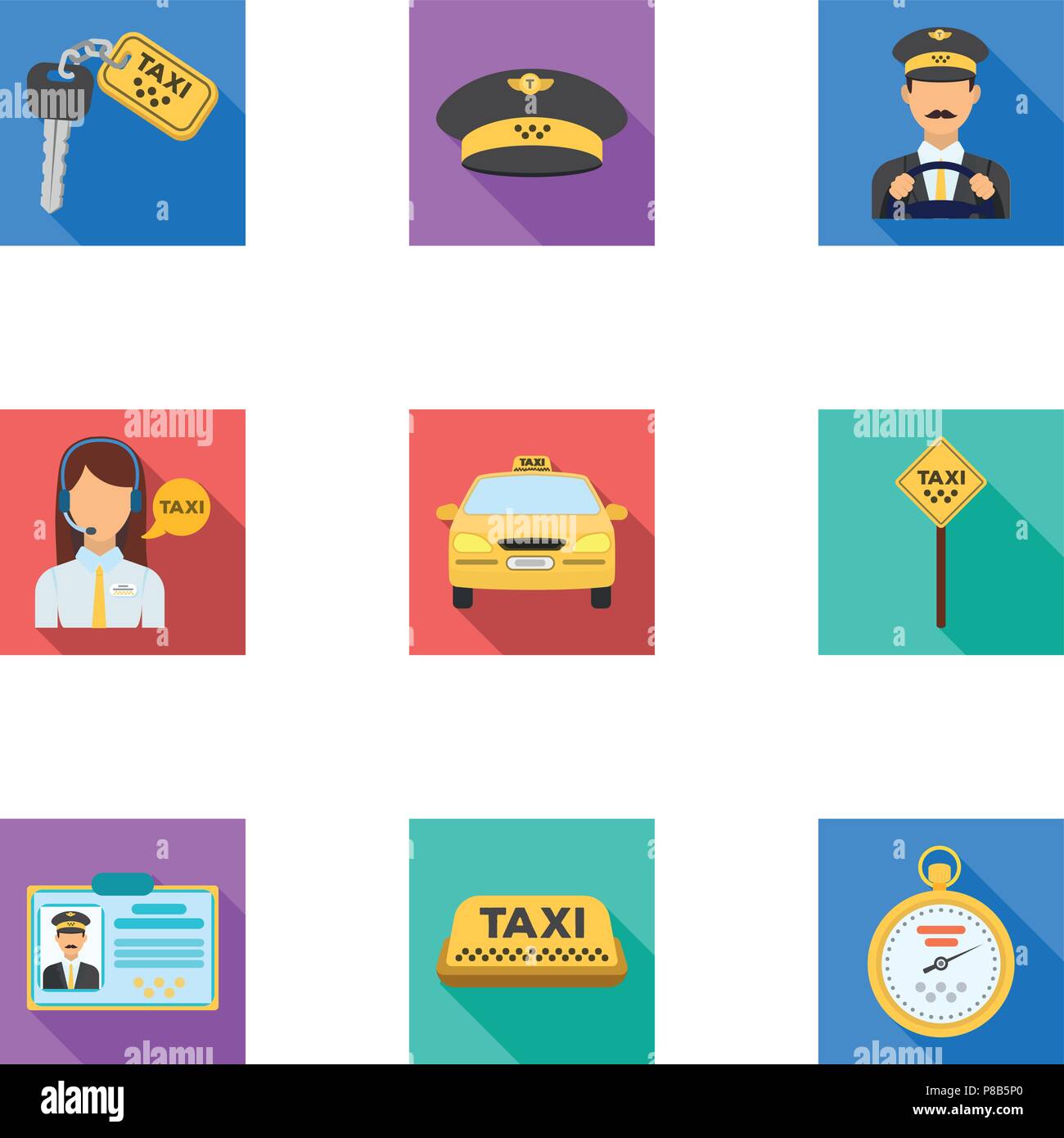 Set of icons about the taxi. A call taxi driver, Parking ...