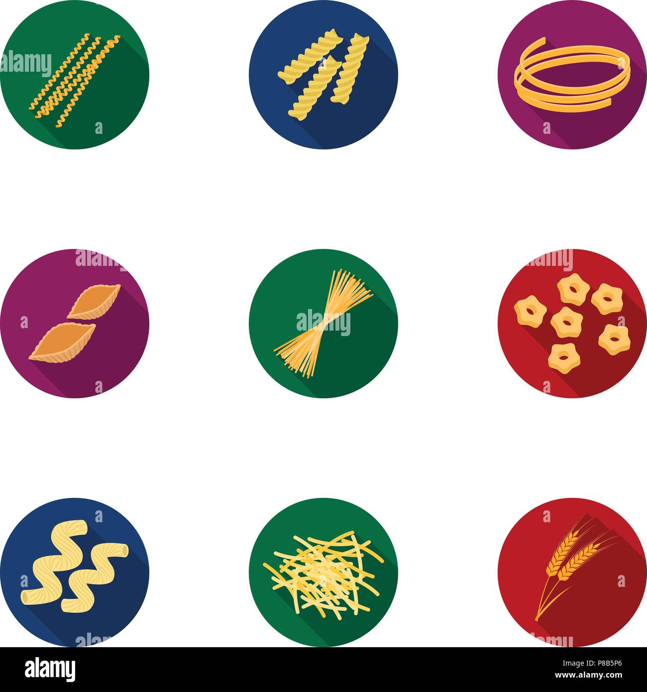 Types of pasta set icons in flat design. Big collection of types of ...