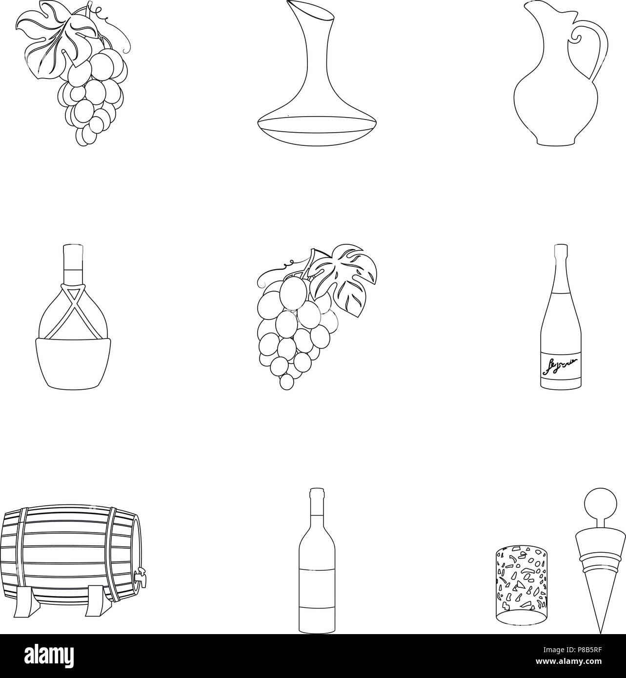 Wine products. Growing grapes, wine.Vine production icon in set ...