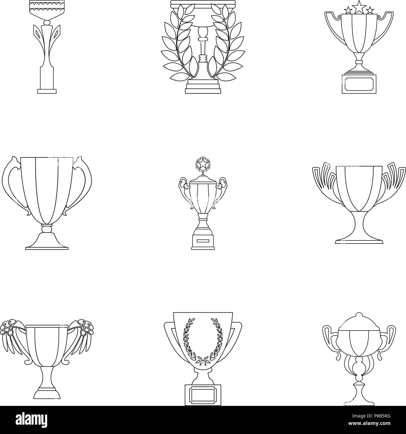 Winner cup set icons in outline style. Big collection of winner cup ...