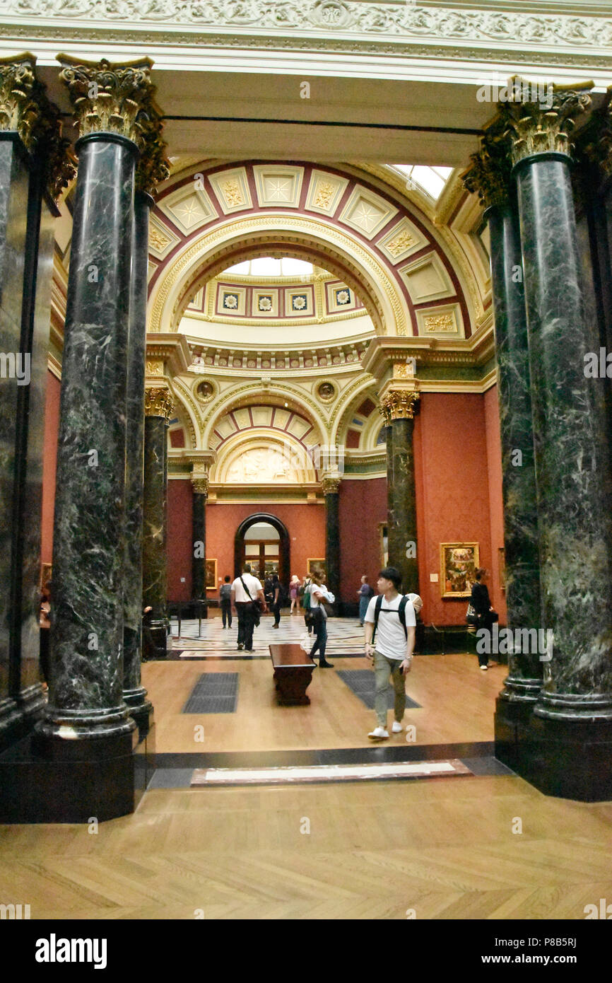 People in the galleries of the National Gallery, Trafalgar Square ...
