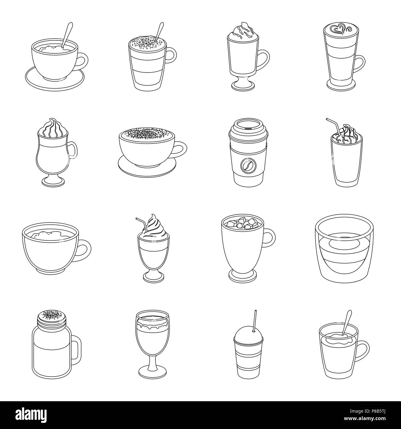 Different kinds of coffee outline icons in set collection for design ...