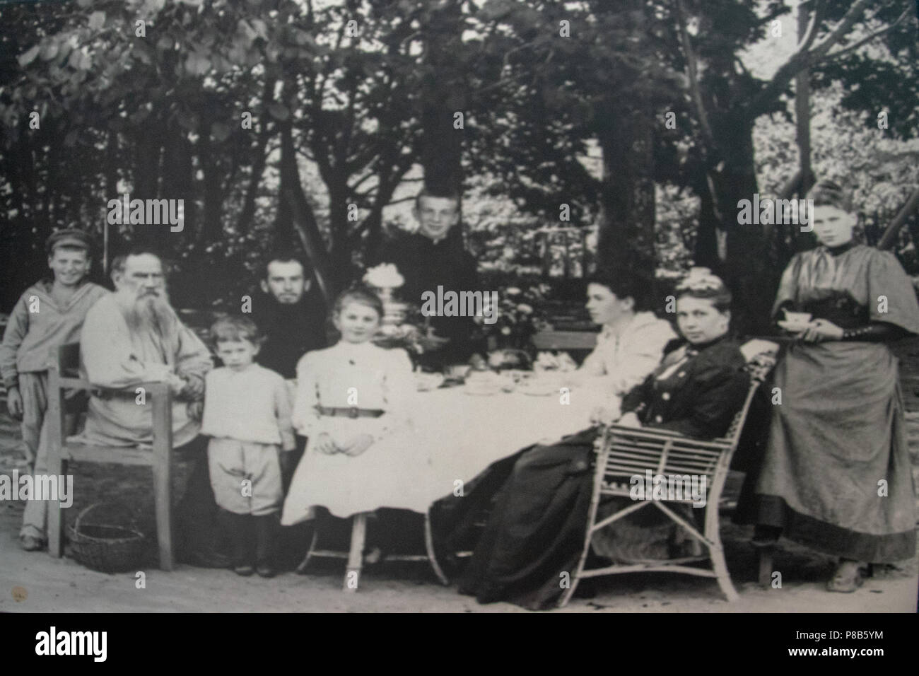 Leo Tolstoy with his Family in 1892 on display at the Tolstoy Museum at ...