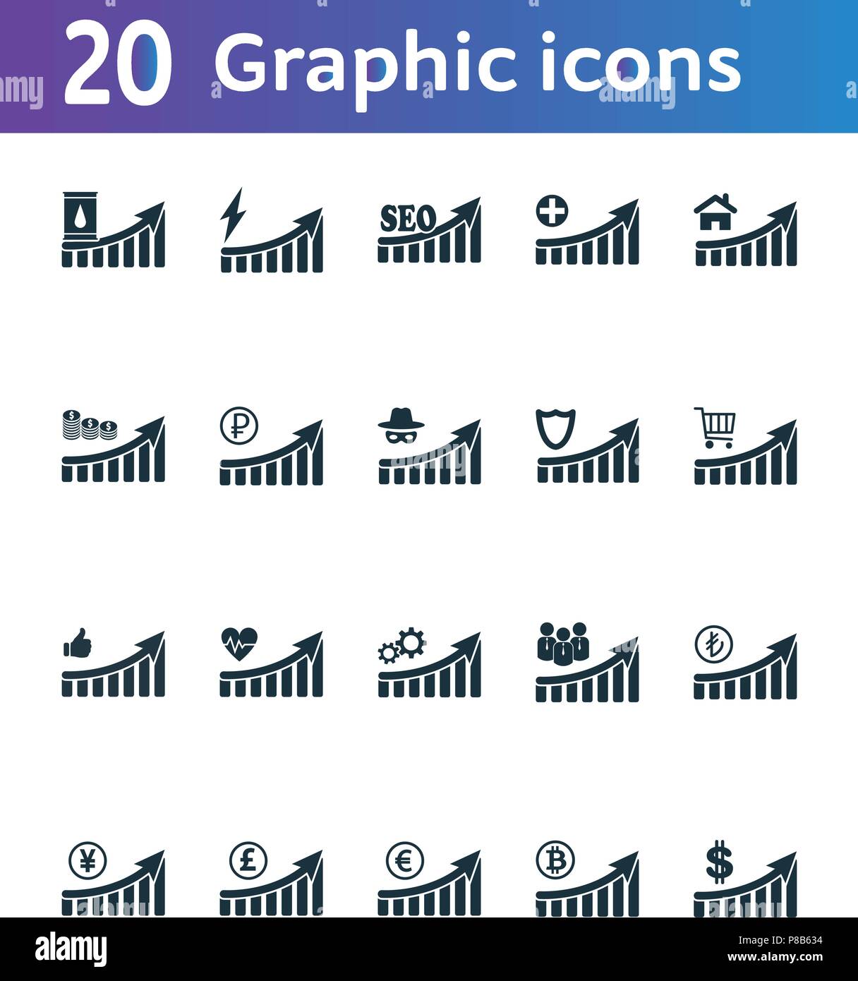 Increase graphic icons set. UI and UX. Premium quality symbol collection. Increase graphic icon ...
