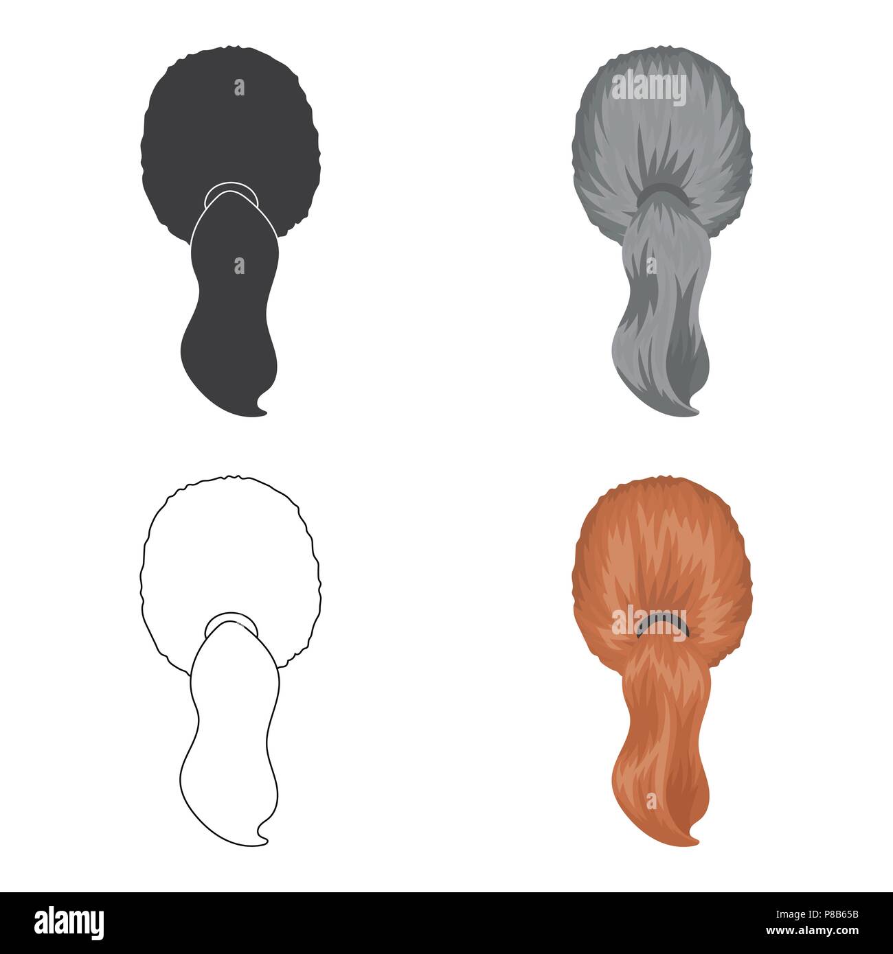 Red with a tail.Back hairstyle single icon in cartoon style vector ...