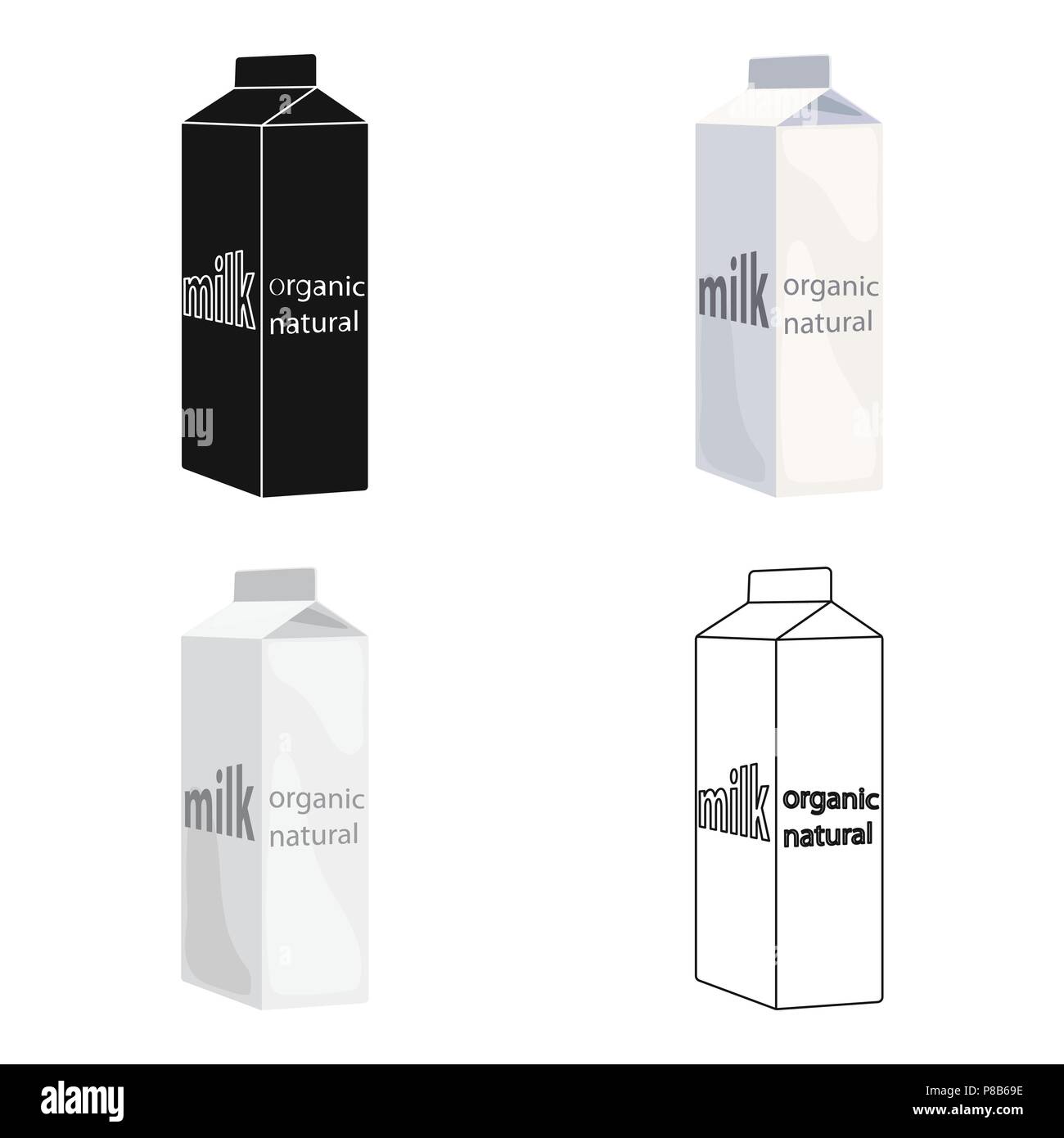 Milk gable top carton package icon in cartoon style isolated on white ...