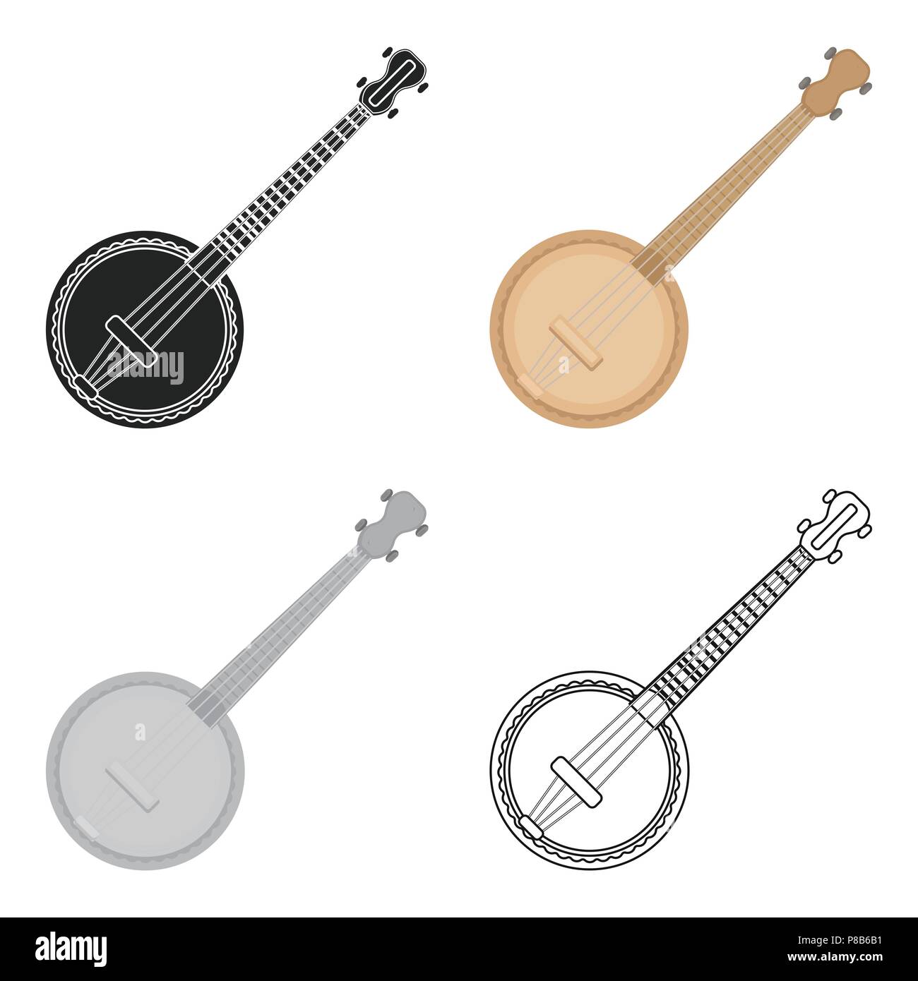 Banjo icon in cartoon style isolated on white background. Musical ...