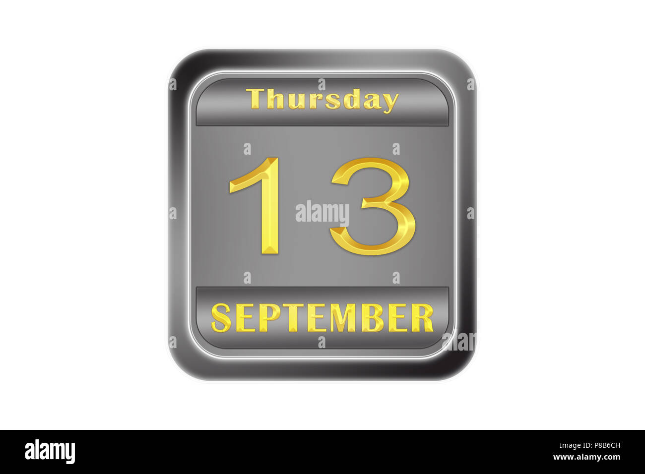 On a embossed metal plate, the gold date stamping is September 13 ...