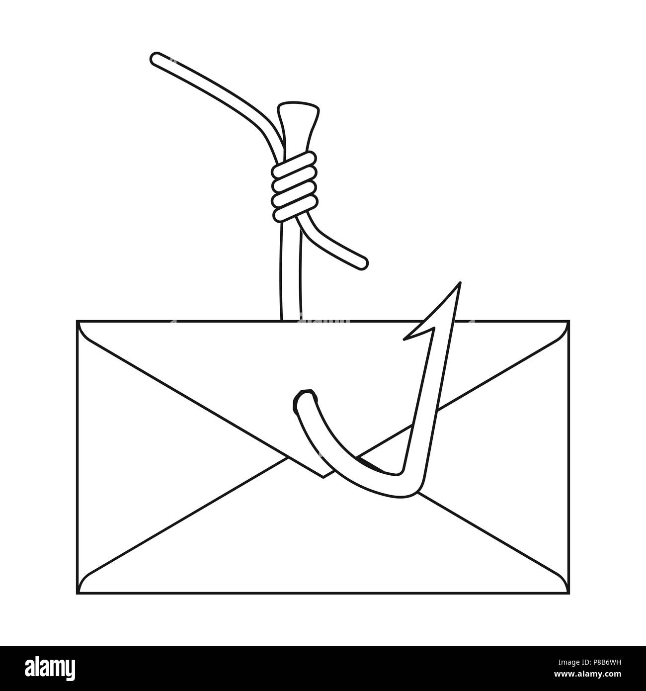 Hooked E Mail Icon In Outline Design Isolated On White Background