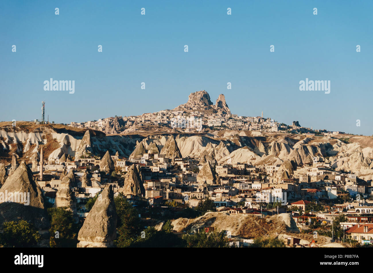 Aerial view of city and fairy chimneys, Cappadocia, Turkey Stock Photo ...