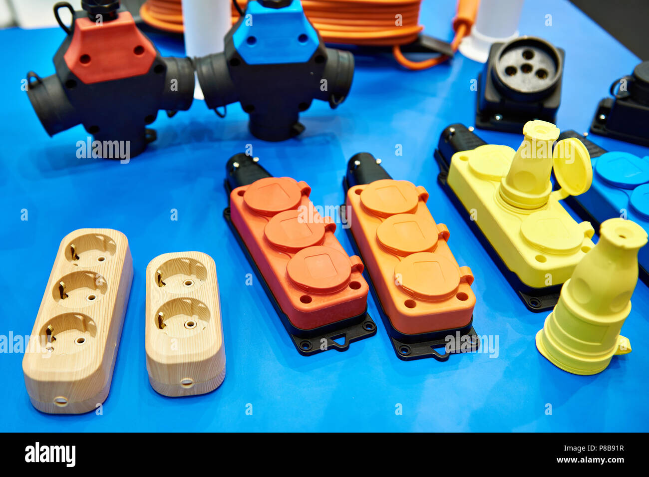 Blocks of electrical outlets protected from water and shock Stock Photo ...