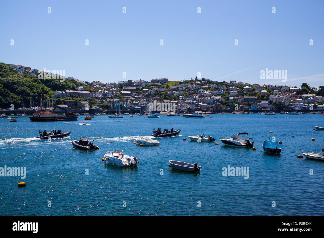 view of fowey harbour cornwall in summer Stock Photo - Alamy