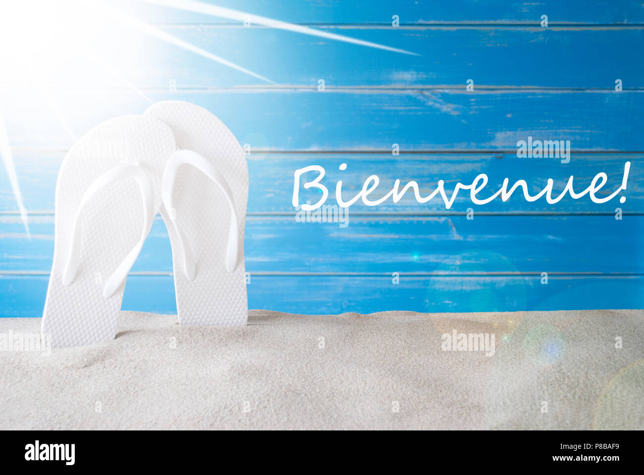 Sunny Summer Background, Bienvenue Means Welcome Stock Photo - Alamy