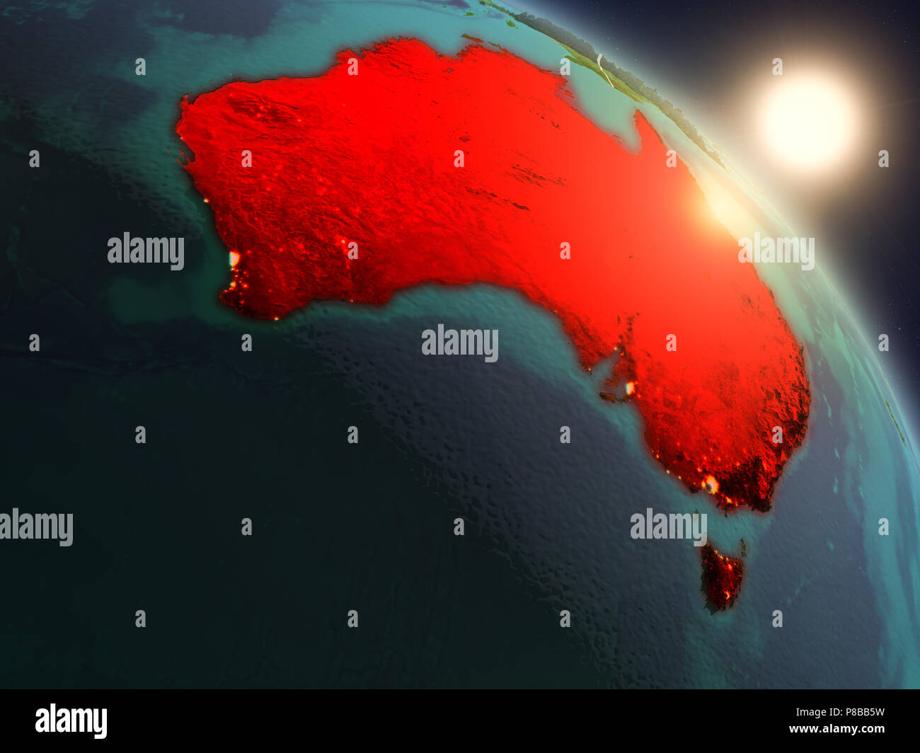 Sunset above Australia from space on planet Earth with visible country ...