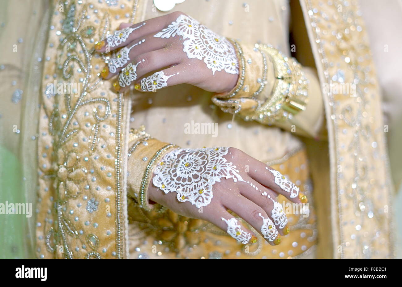 Woman Bride Hands with Henna, Indonesian Wedding Tradition Ceremony ...