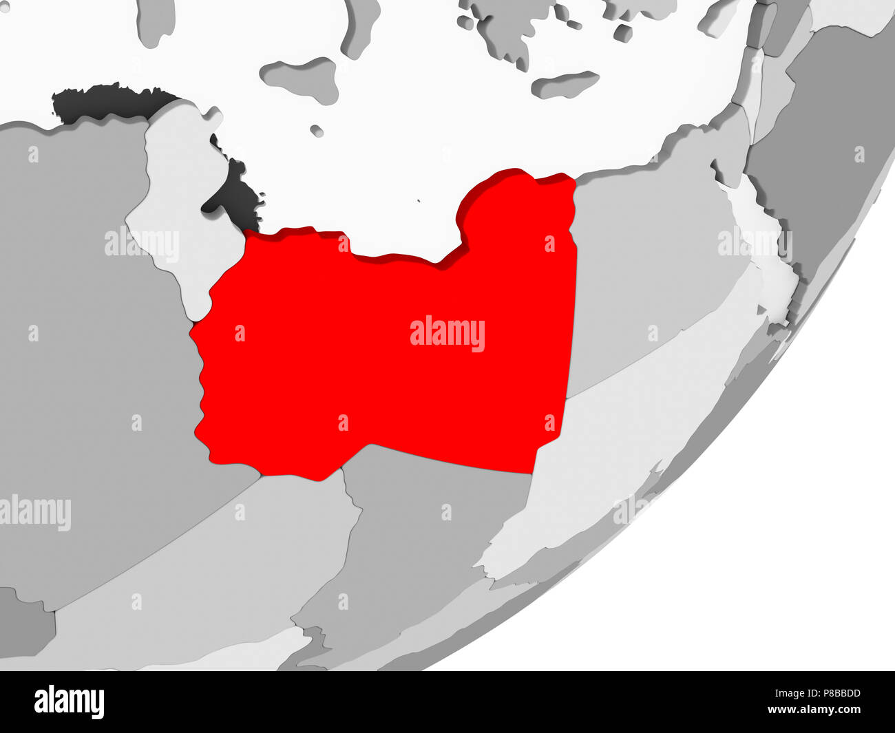 Illustration of Libya highlighted in red on grey globe with transparent ...