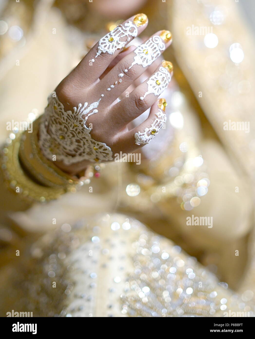 Woman Bride Hands with Henna, Indonesian Wedding Tradition Ceremony ...