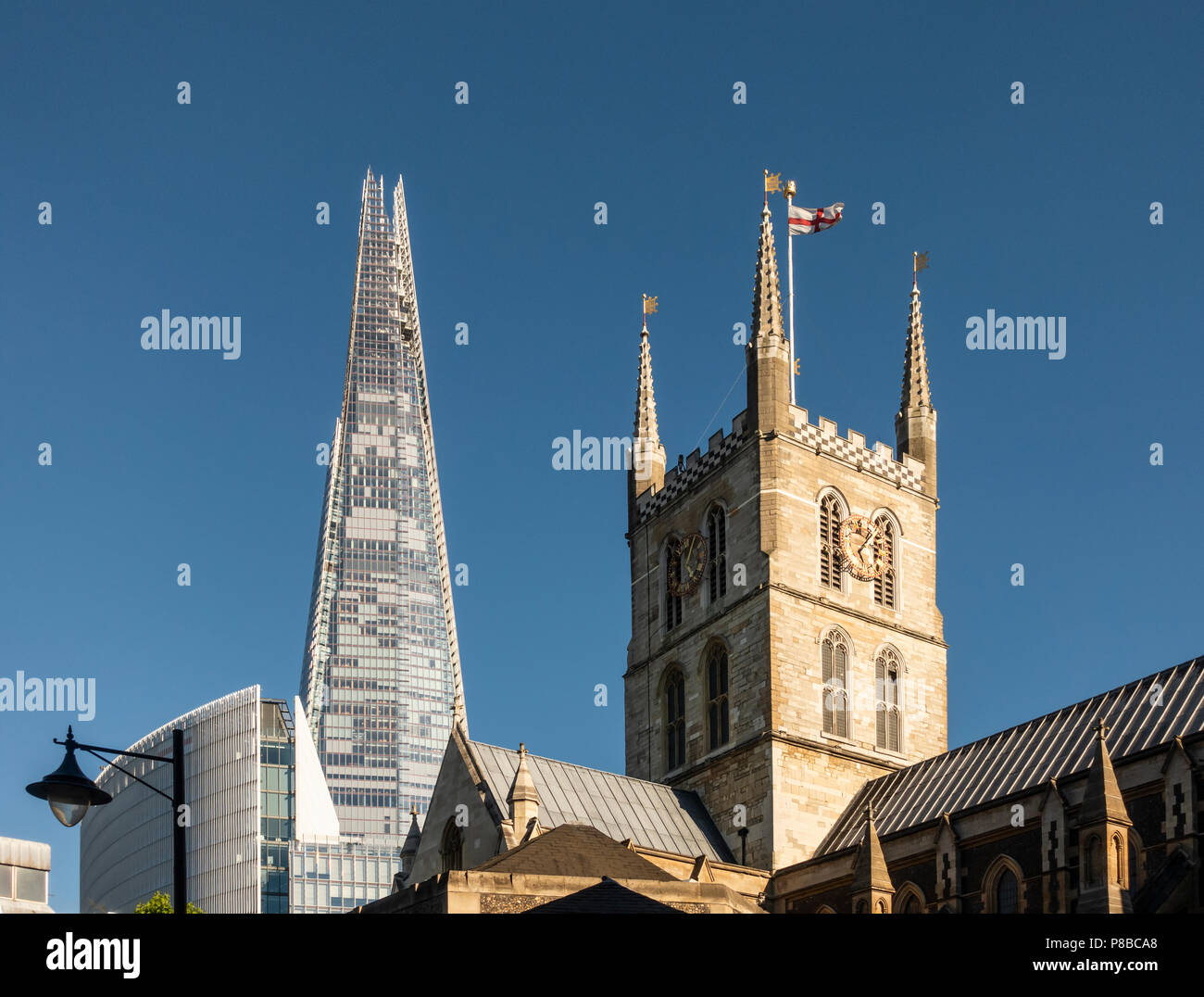 Old and new architecture in London: historic Southwark Cathedral in ...