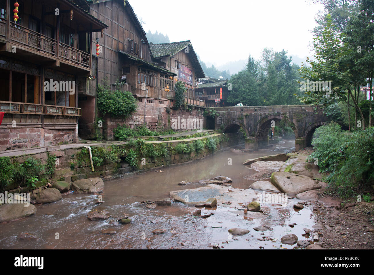 A walk through the ancient town of Shangli near Ya'an city in Sichuan ...