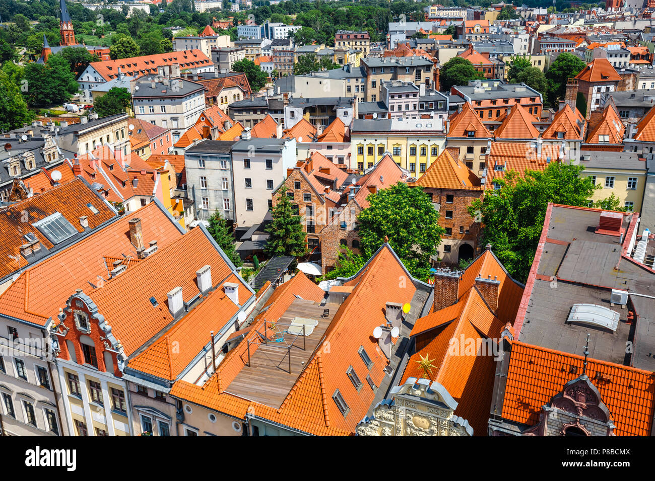 Aerial view of historical buildings and roofs in Polish medieval town ...