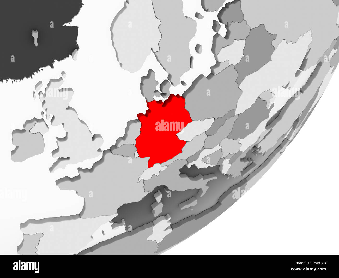 Illustration of Germany highlighted in red on grey globe with ...