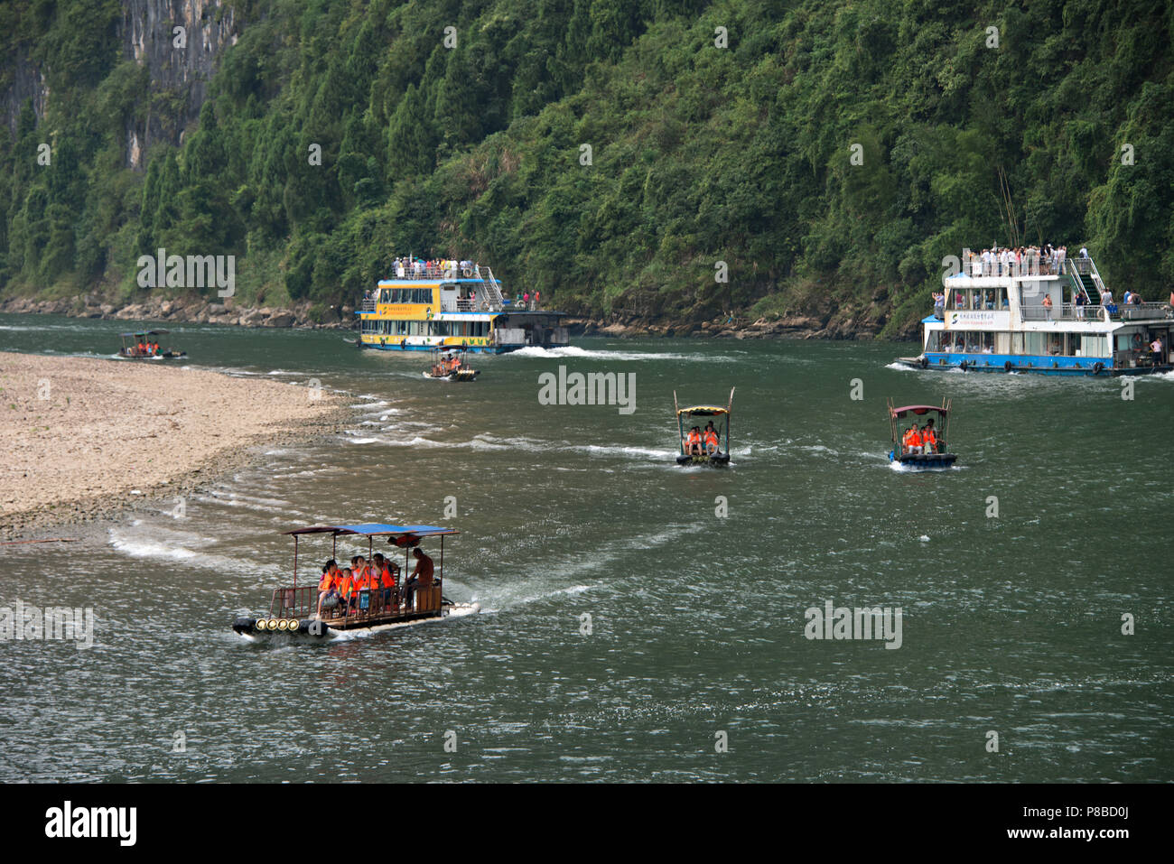 Rafts on the Li River in Guangxi Zhuang china, on the journey from ...