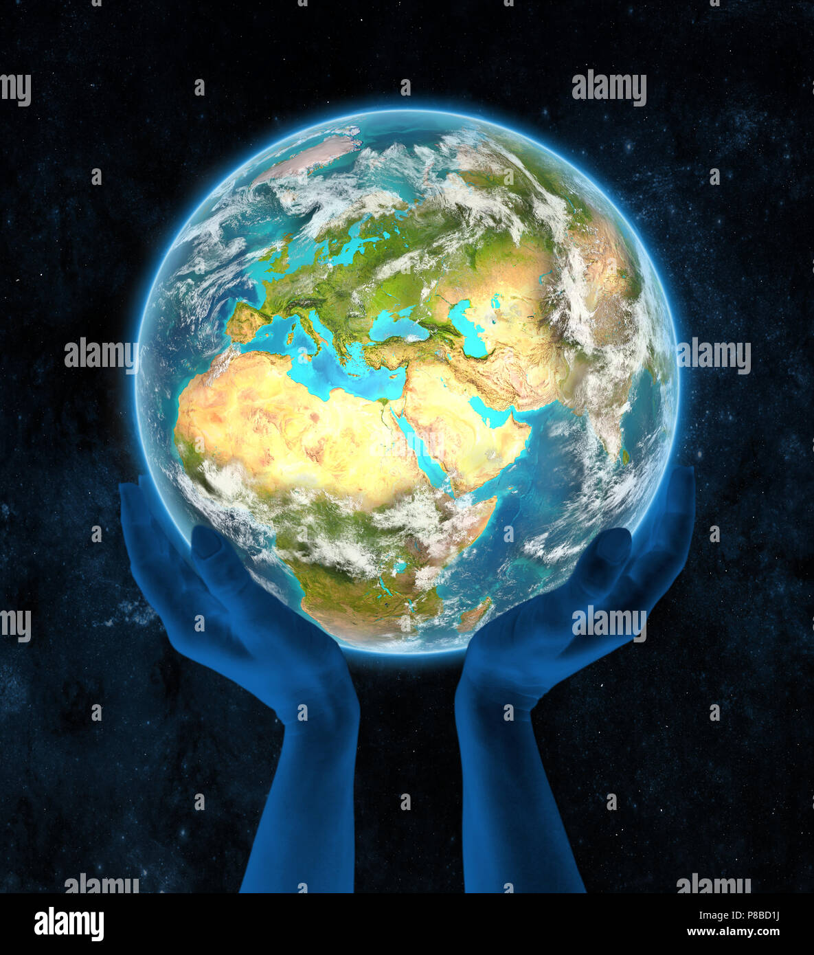 Lebanon on Earth in hands in space. 3D illustration Stock Photo - Alamy