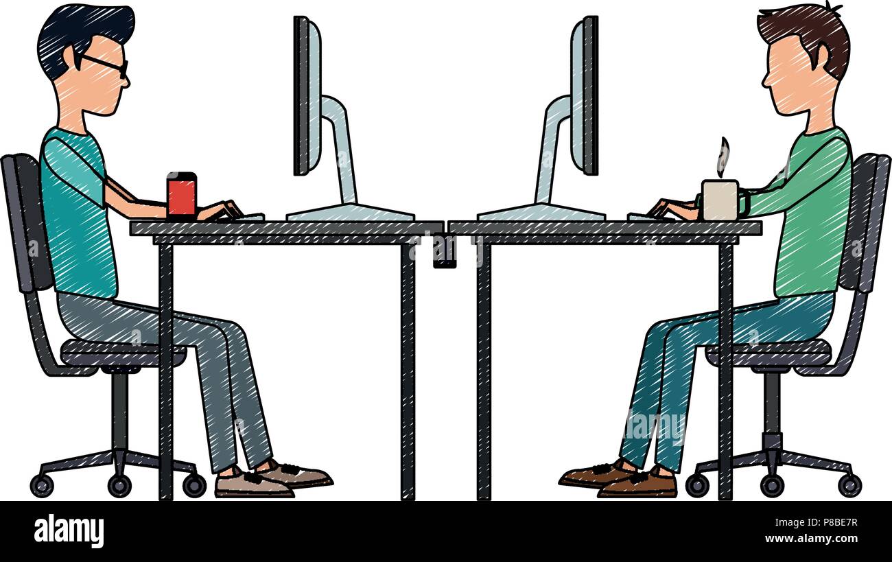 Mens working with computers scribble Stock Vector Image & Art - Alamy