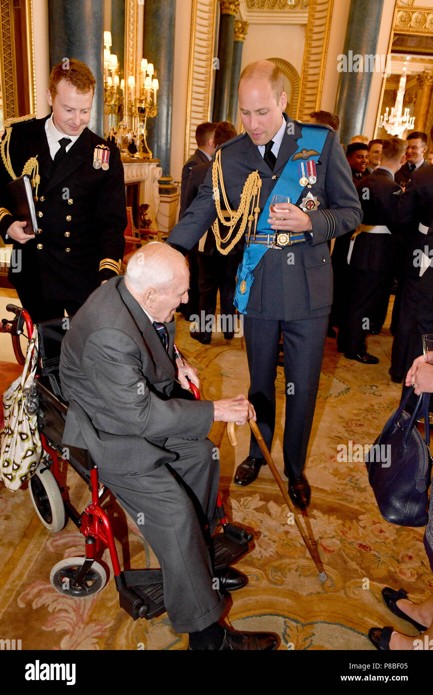 The Duke of Cambridge talks with Wing Commander Jock Heatherill, 95, a ...