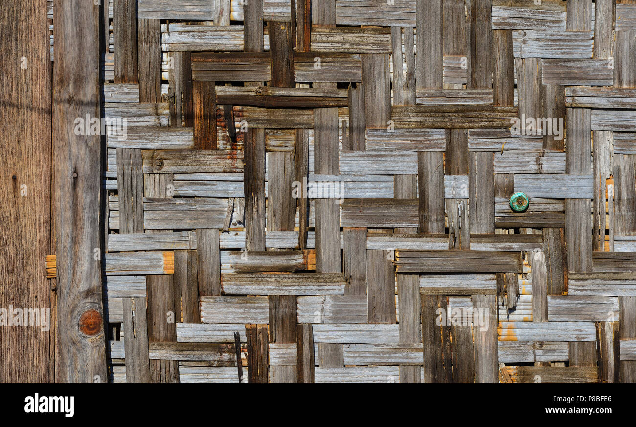Bamboo wall of rural house at the floating village on Inle Lake ...