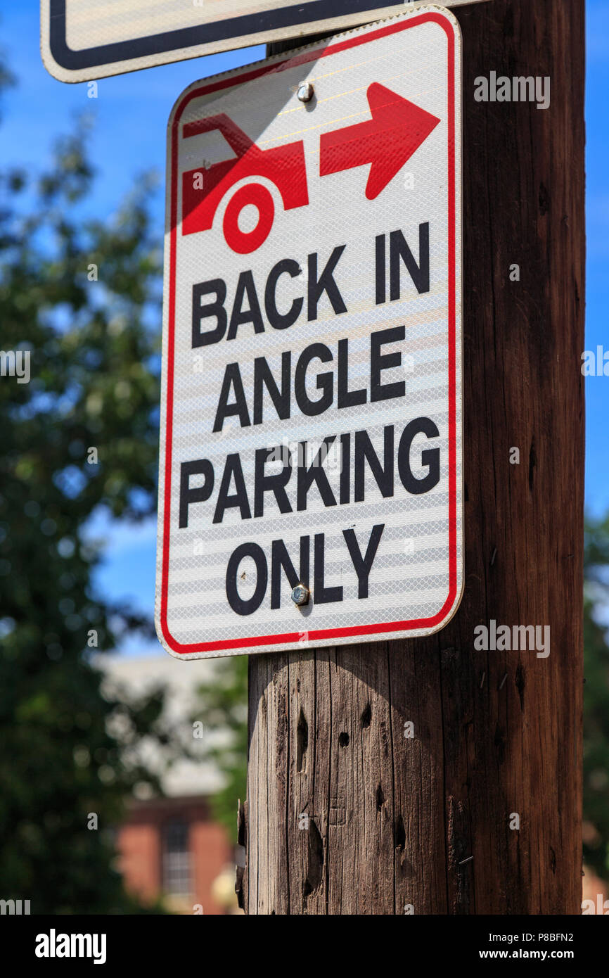 Lancaster, PA, USA - June 25, 2018: Back-in Parking Sign in a Lancaster ...