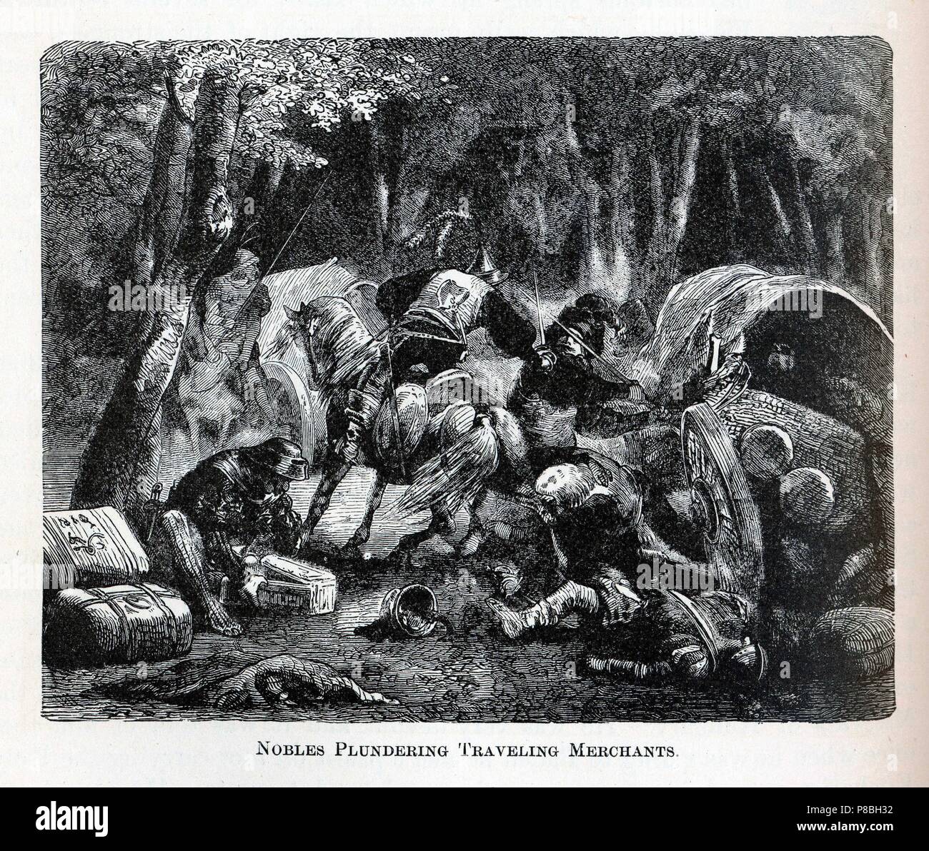 Nobles Plundering Traveling Merchants. Museum: PRIVATE COLLECTION Stock ...
