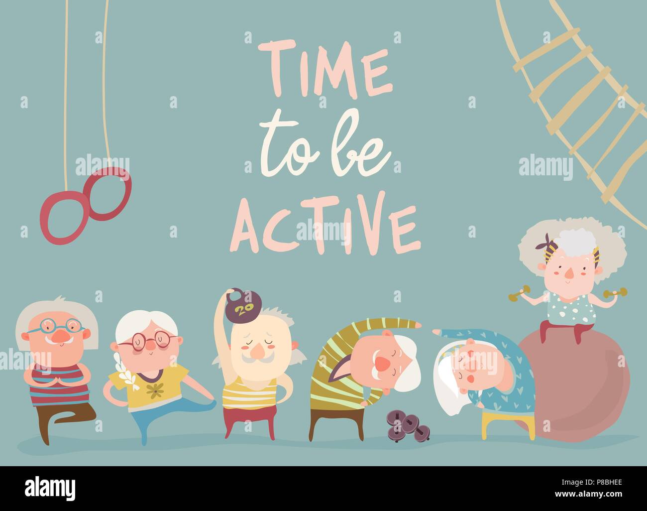 Cartoon elderly people doing exercises Stock Vector Image & Art - Alamy