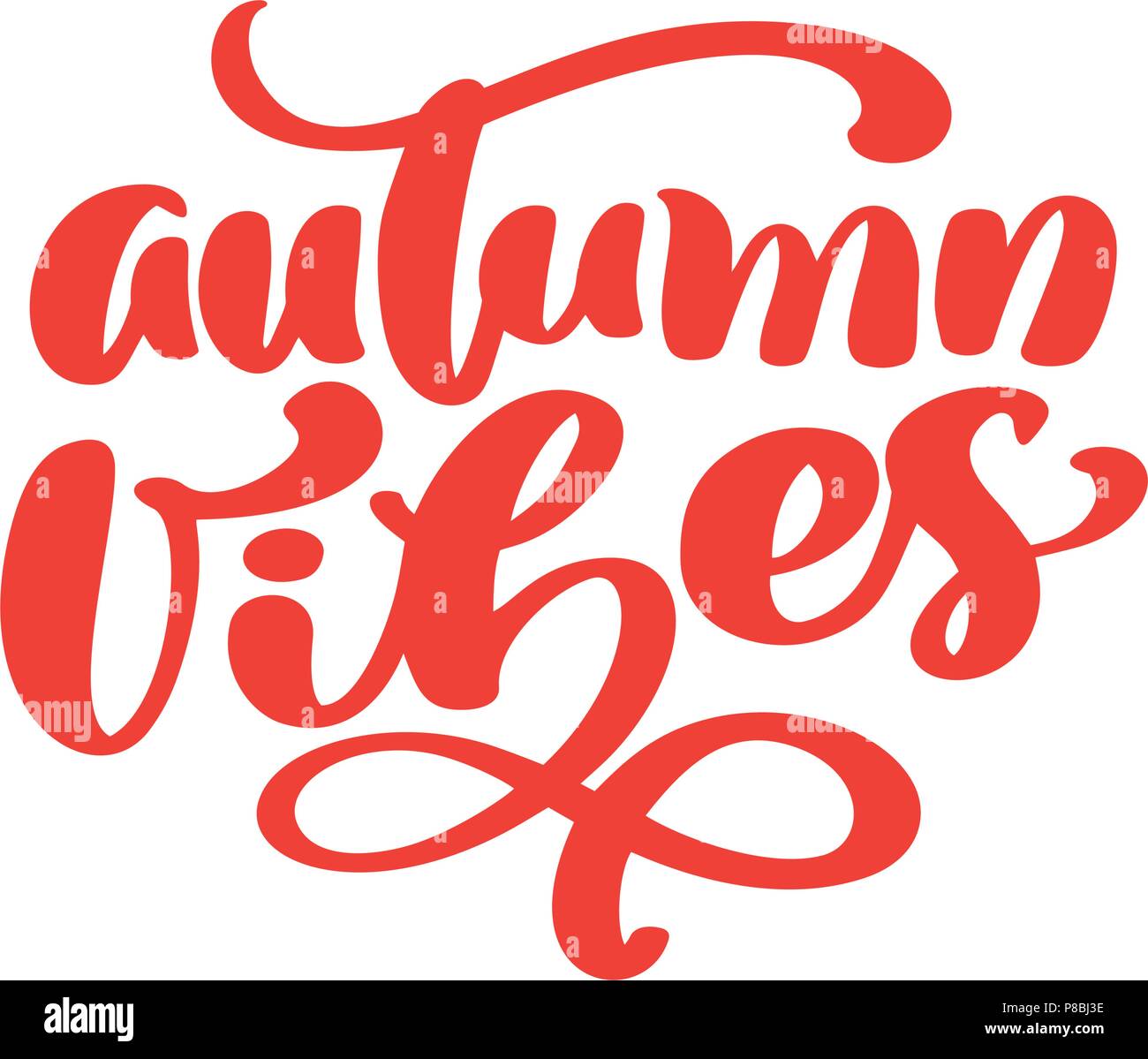 Autumn vibes hand lettering phrase on orange Vector Illustration t ...
