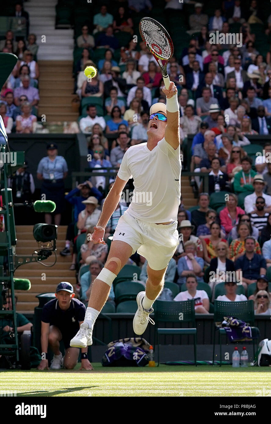 Jamie Murray during the doubles on day eight of the Wimbledon ...