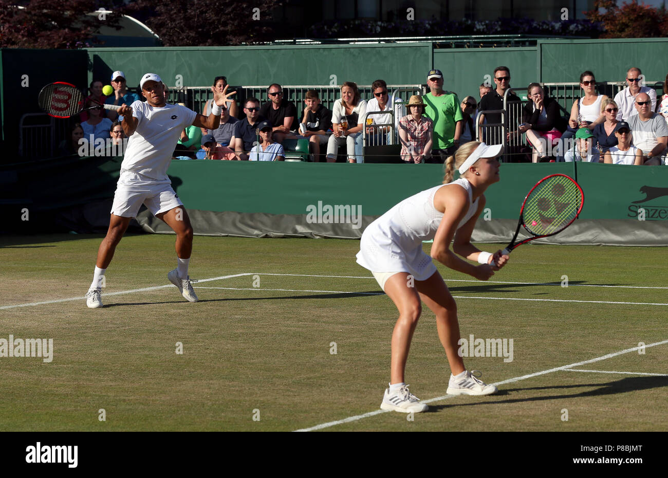 Jay Clarke and Harriet Dart in action in the doubles on day eight of ...