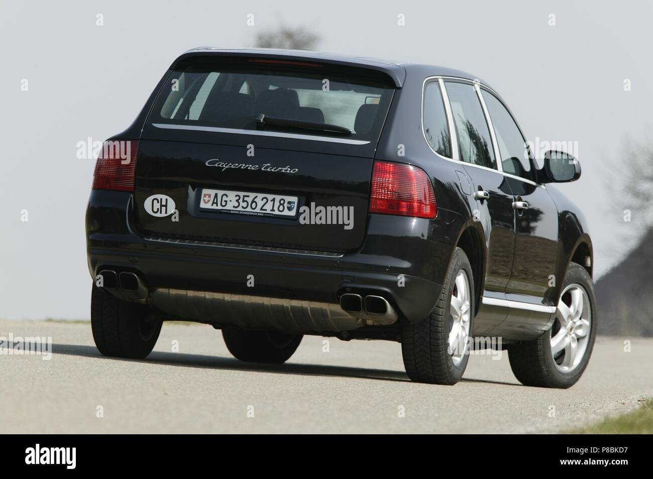 Porsche Cayenne Turbo 2003 model Fast SUV - showing rear with prominent ...