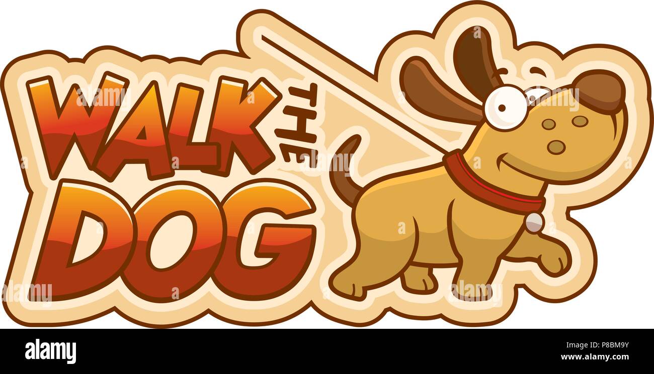 A cartoon illustration of a dog with a walk the dog sign Stock Vector ...