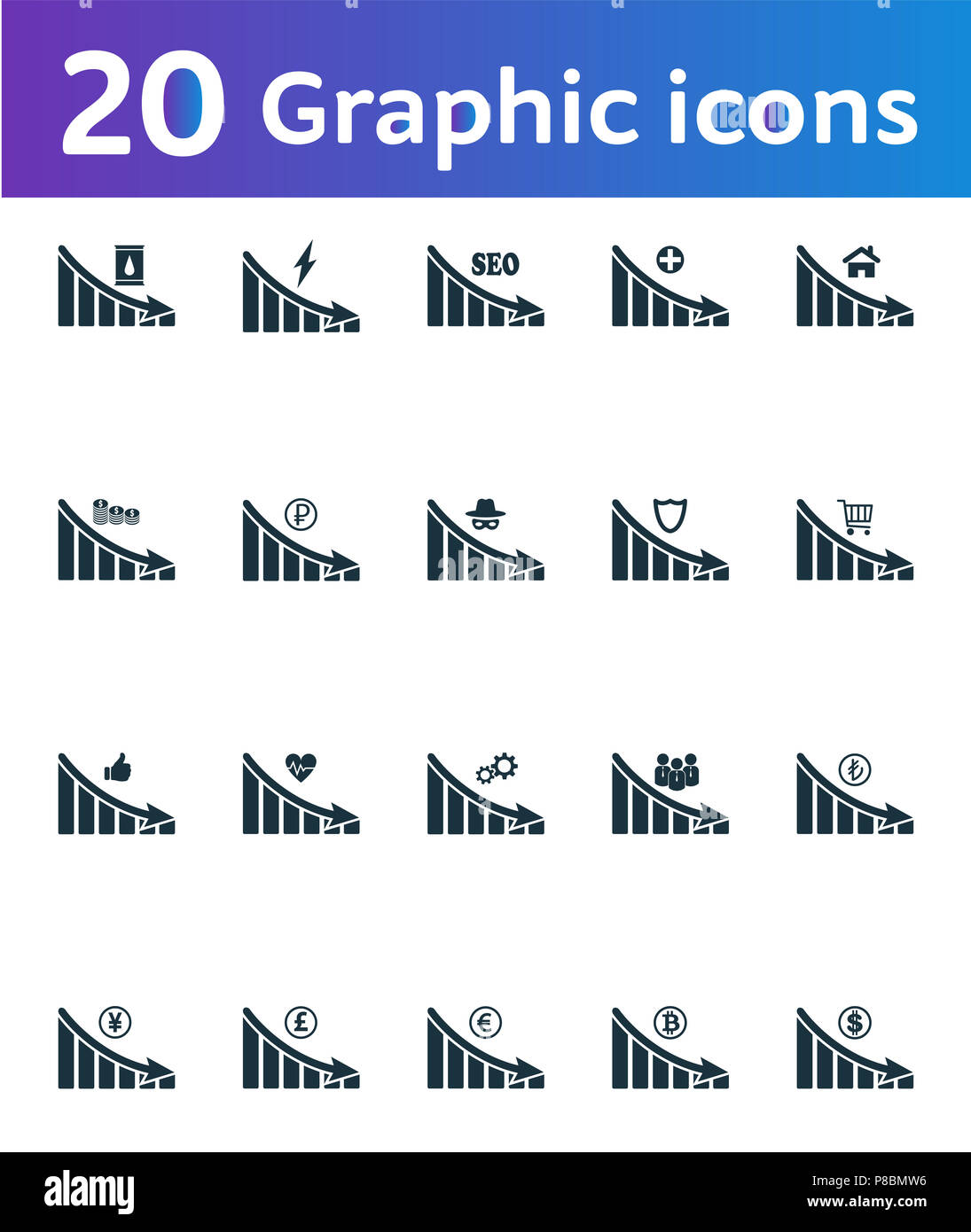 Decrease graphic icons set. UI and UX. Premium quality symbol collection. MDecrease graphic icon ...