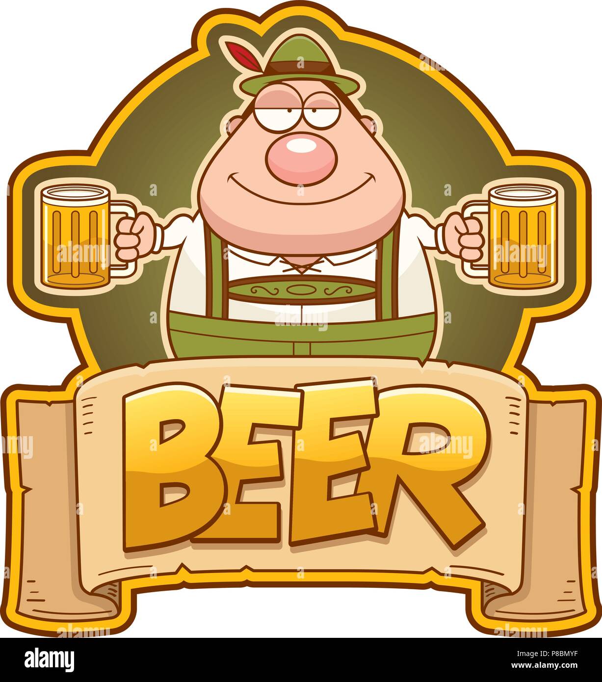 A cartoon illustration of a Oktoberfest man with two mugs of beer Stock ...