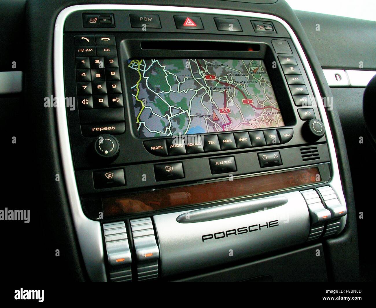Porsche Cayenne Turbo 2003 model Fast SUV - showing close up of in-car ...