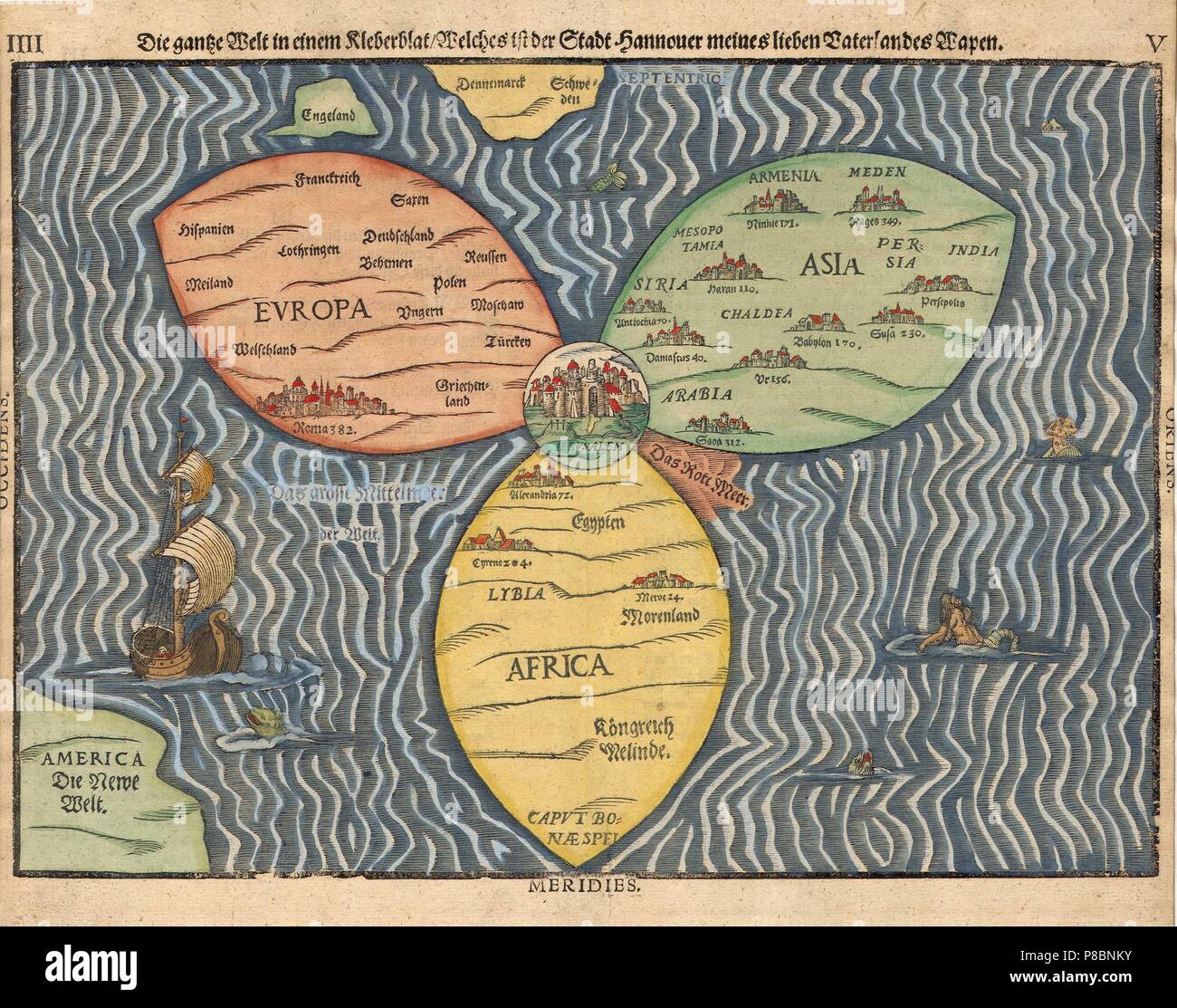 The three continents with Jerusalem in the center of the World. Museum ...