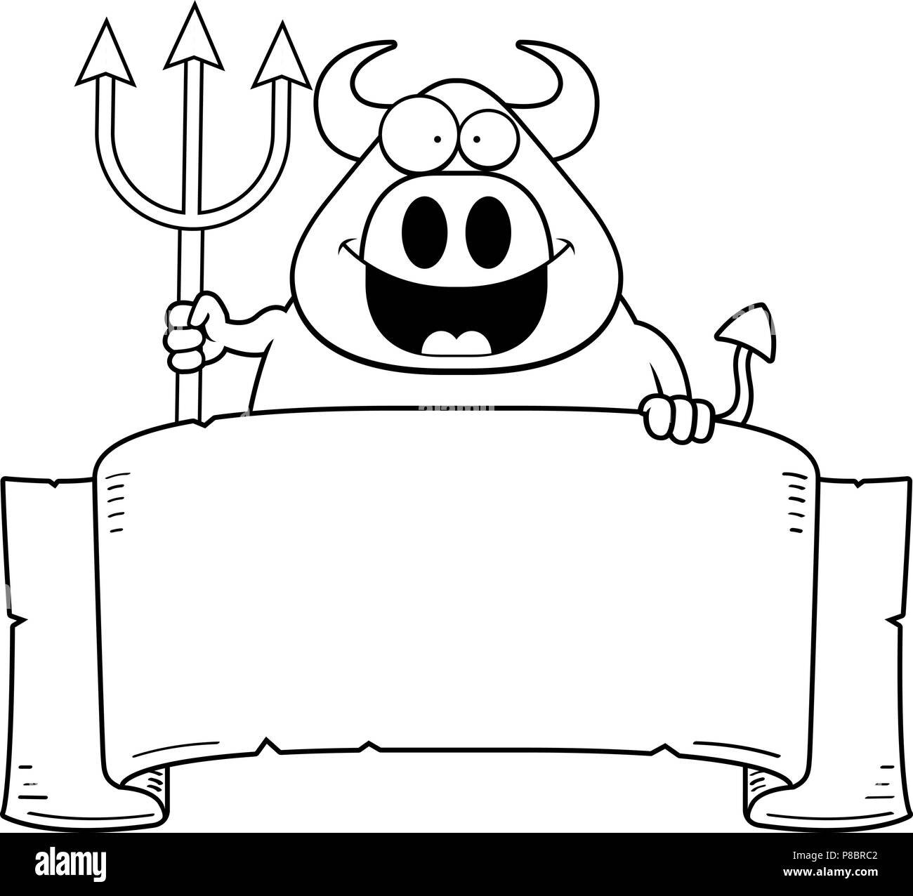 A cartoon illustration of a devil holding a banner Stock Vector Image ...