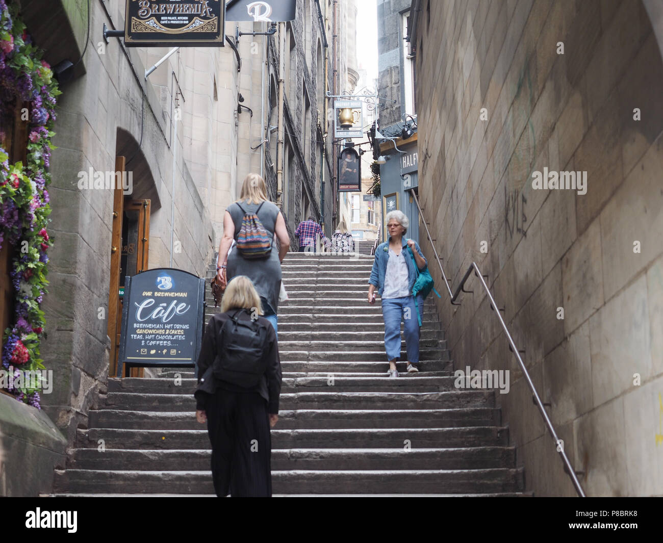 EDINBURGH, UK - CIRCA JUNE 2018: Steep steps linking the Old Town with ...