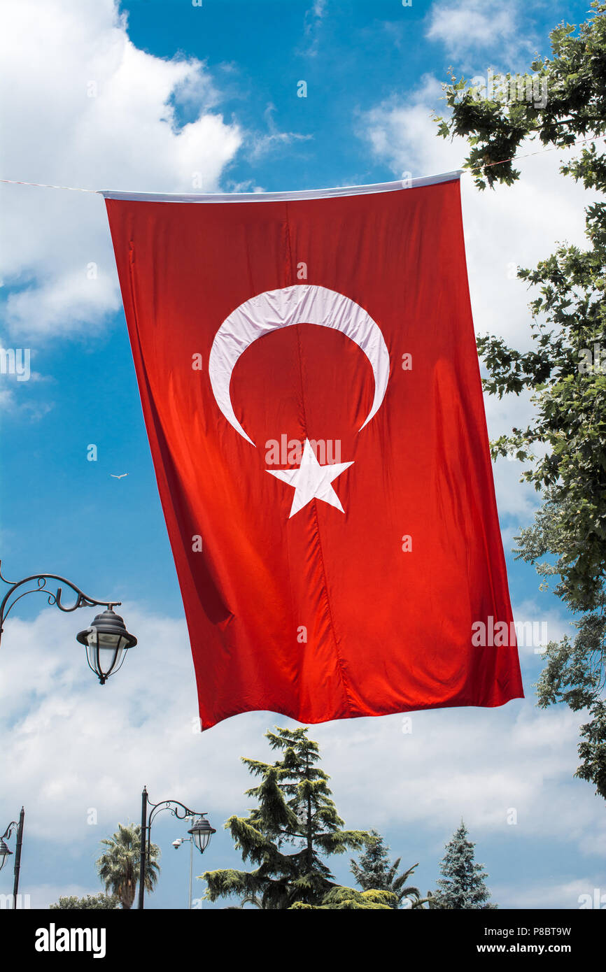 Turkish national flag hang in view in open air Stock Photo - Alamy