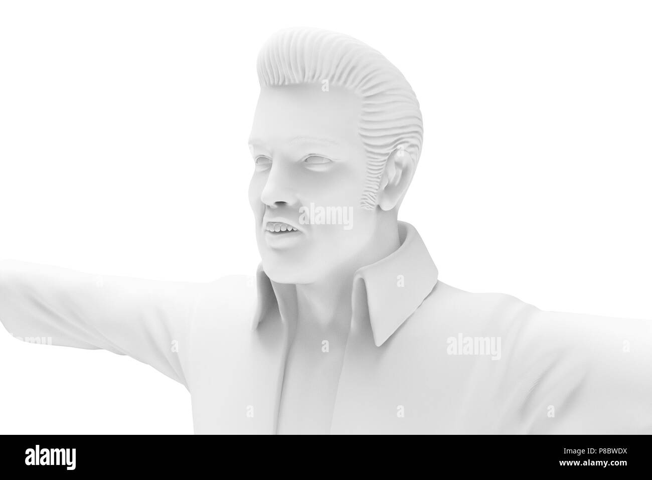 3d render famous US singer Elvis Presley, dancing on white background ...