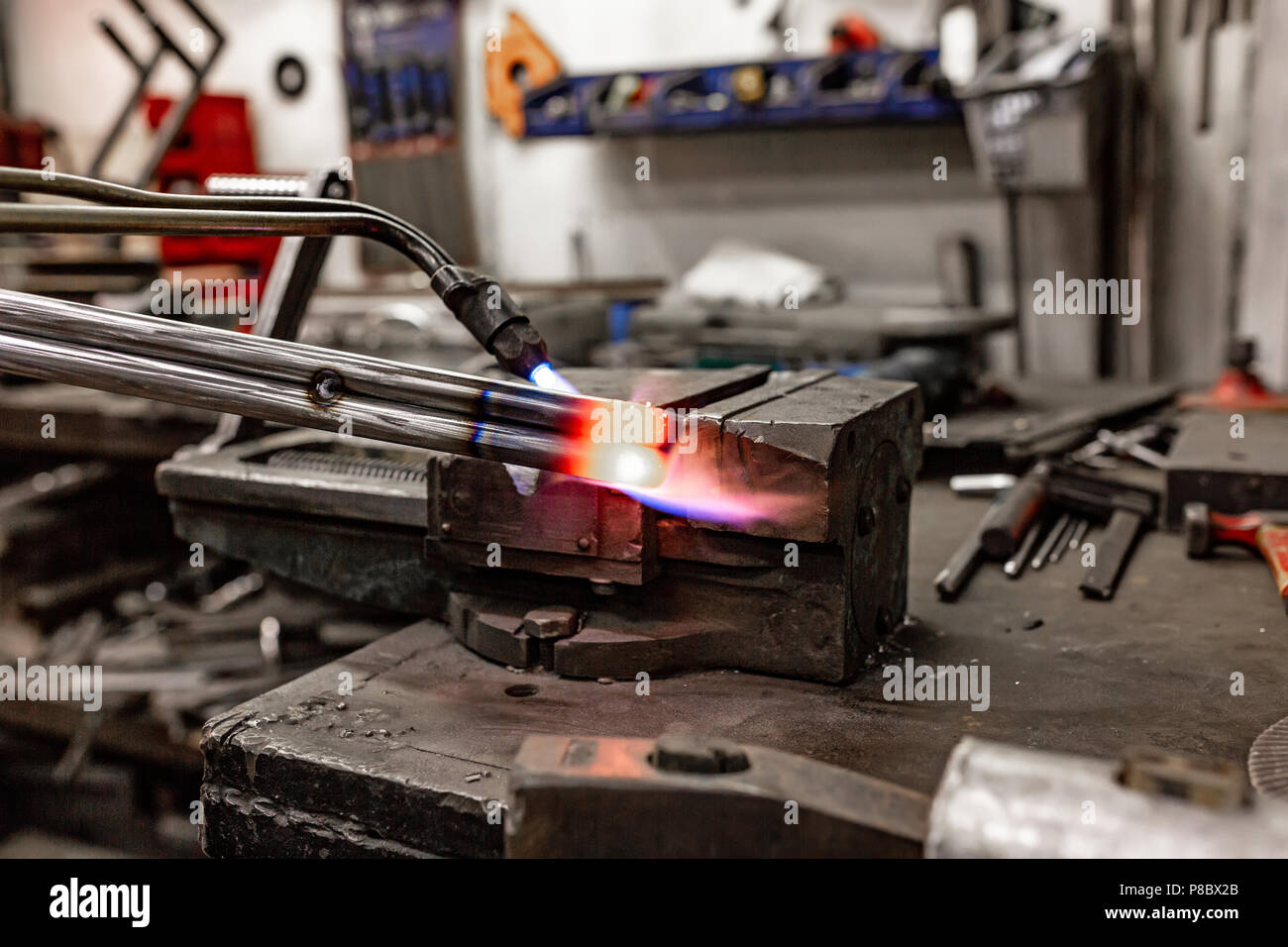 Gas cylinder welding machine. Autogen Stock Photo - Alamy