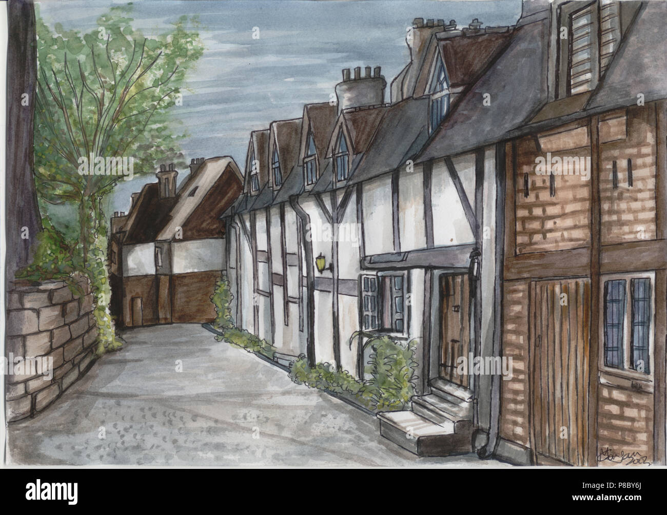 a row of houses in england painting by Matthew Corrigan Stock Photo - Alamy