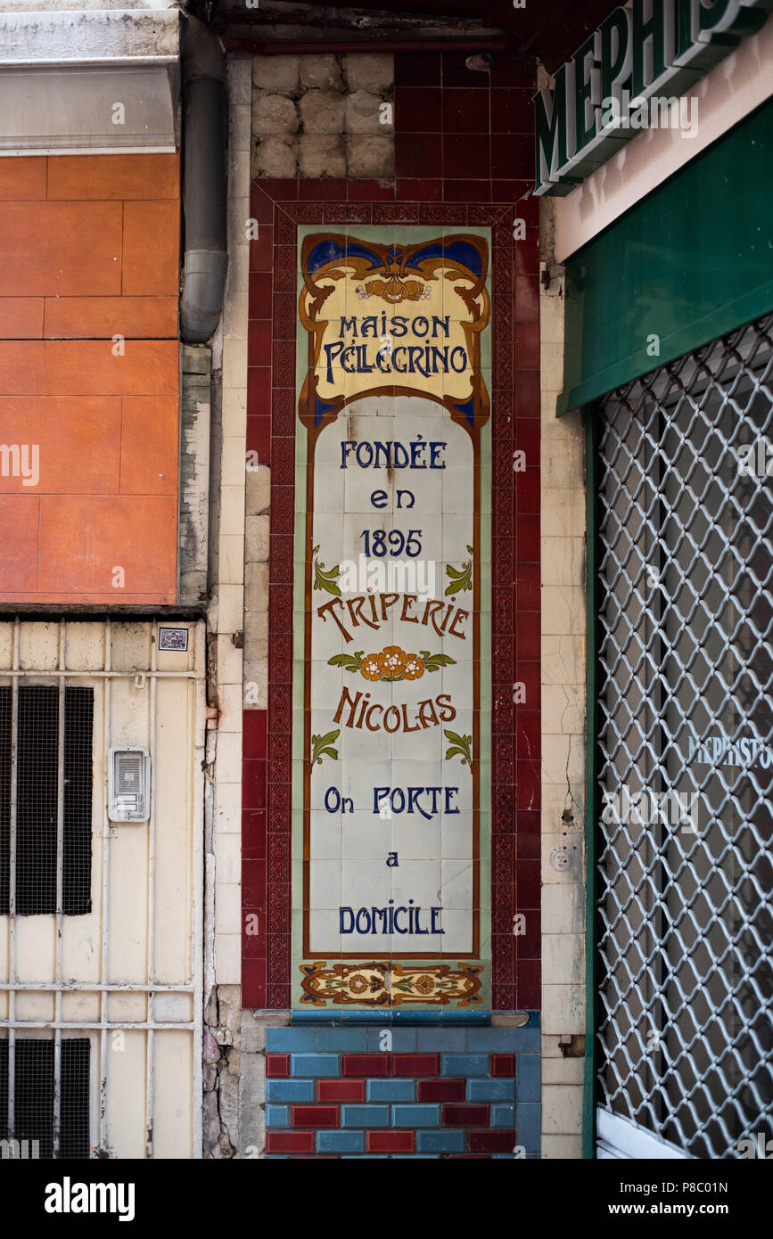 Old traditional shop sign for a Tripe shop in Nice Old Town, France ...